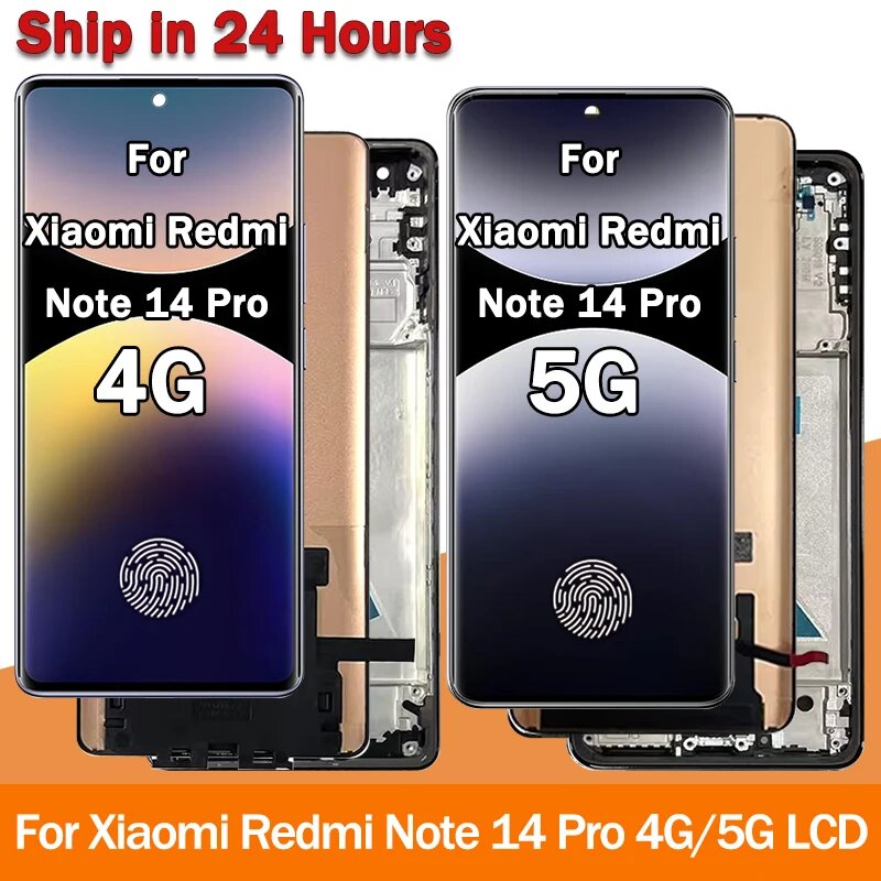 6,67 "AMOLED для Xiaomi Redmi Note 14 Pro 4G 24116RACCG ЖК-дисплей с цифровым преобразователем сенсорного экрана Note14Pro 5G 24090RA29G рамка дисплея 4G NO Frame