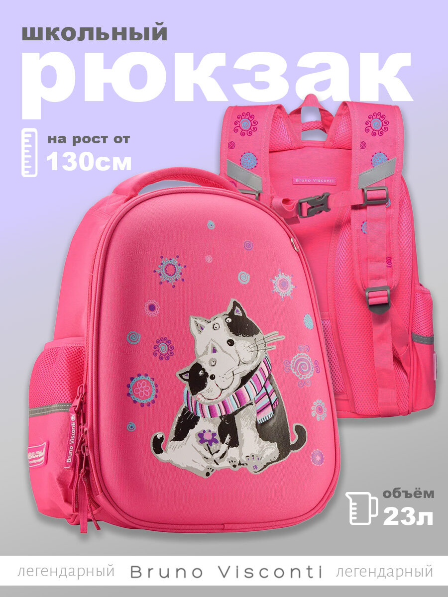 Рюкзак Bruno Visconti облегченная капсула розовый с эргономичной спинкой "котофей" Арт. 12-001-041/03