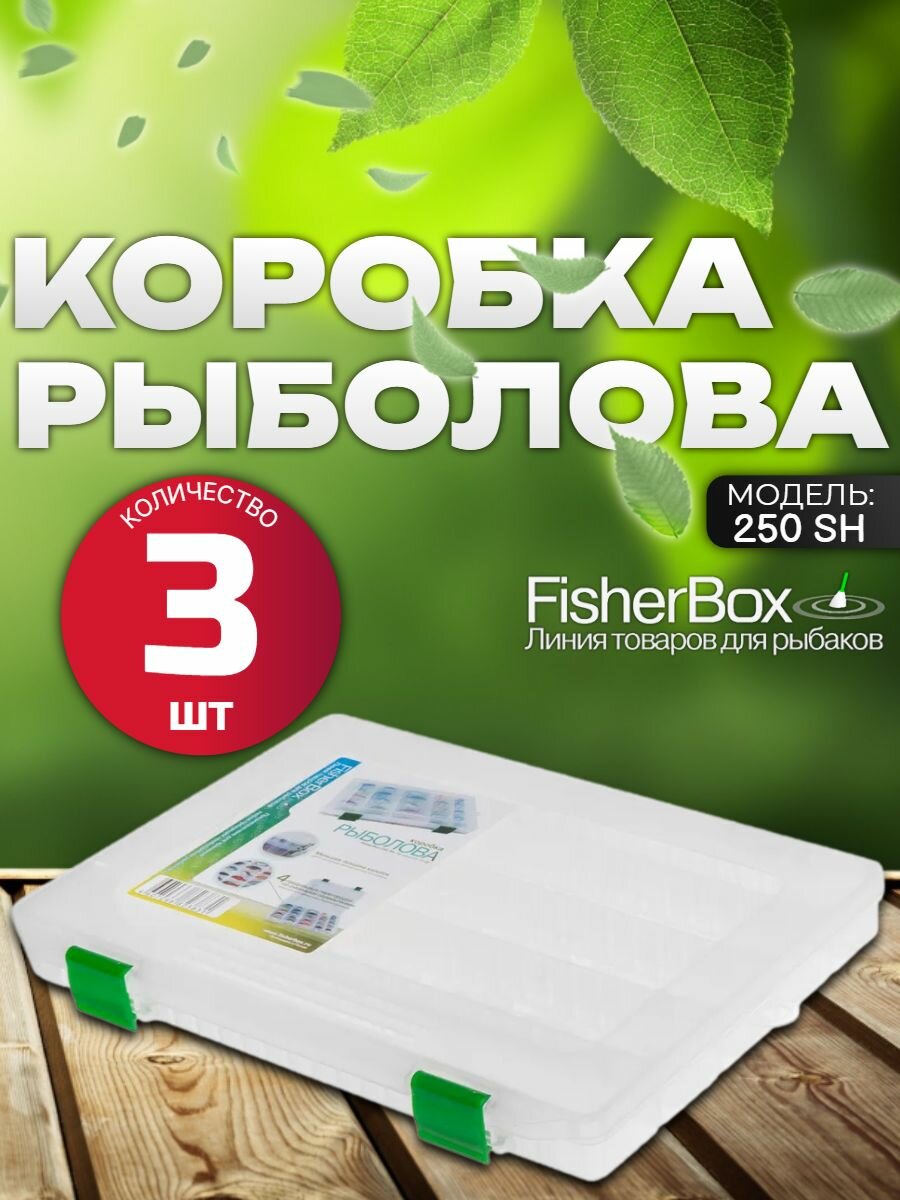 Коробка для приманок (3 шт) FisherBox 250SH Slim (5 отд.) 255х188х28 мм / Органайзер рыболовный Коробка для воблеров и блесен