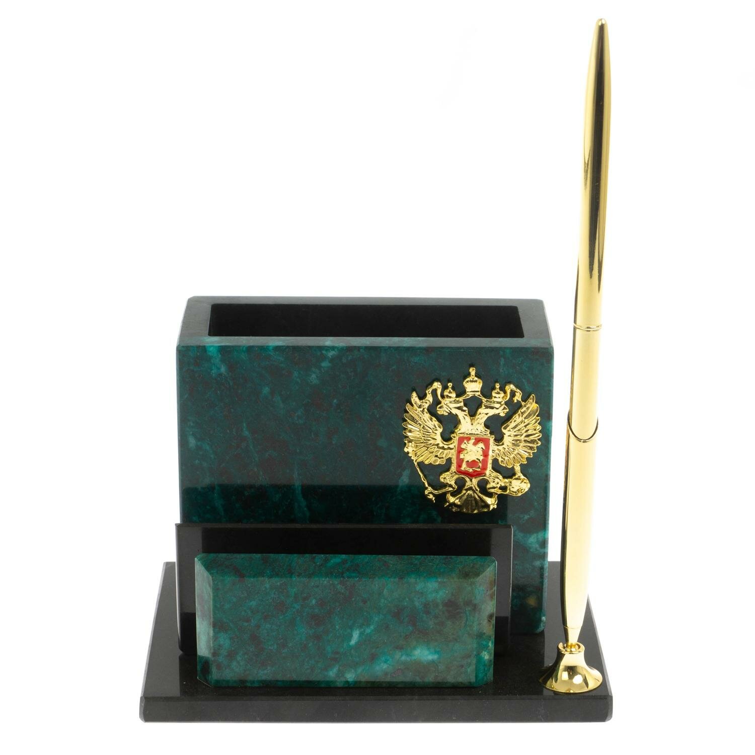 Карандашница с визитницей из темно-зеленого змеевика 126205