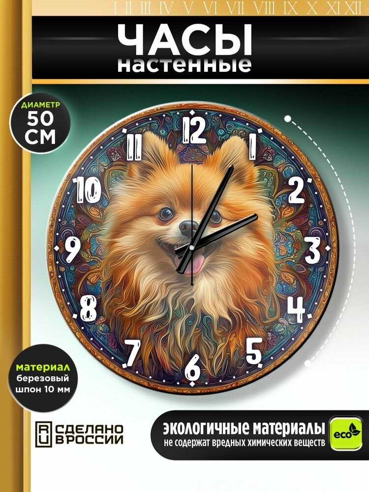 Настенные часы УФ 50 см с принтом "животные собака (померанский шпиц) - 2254329"