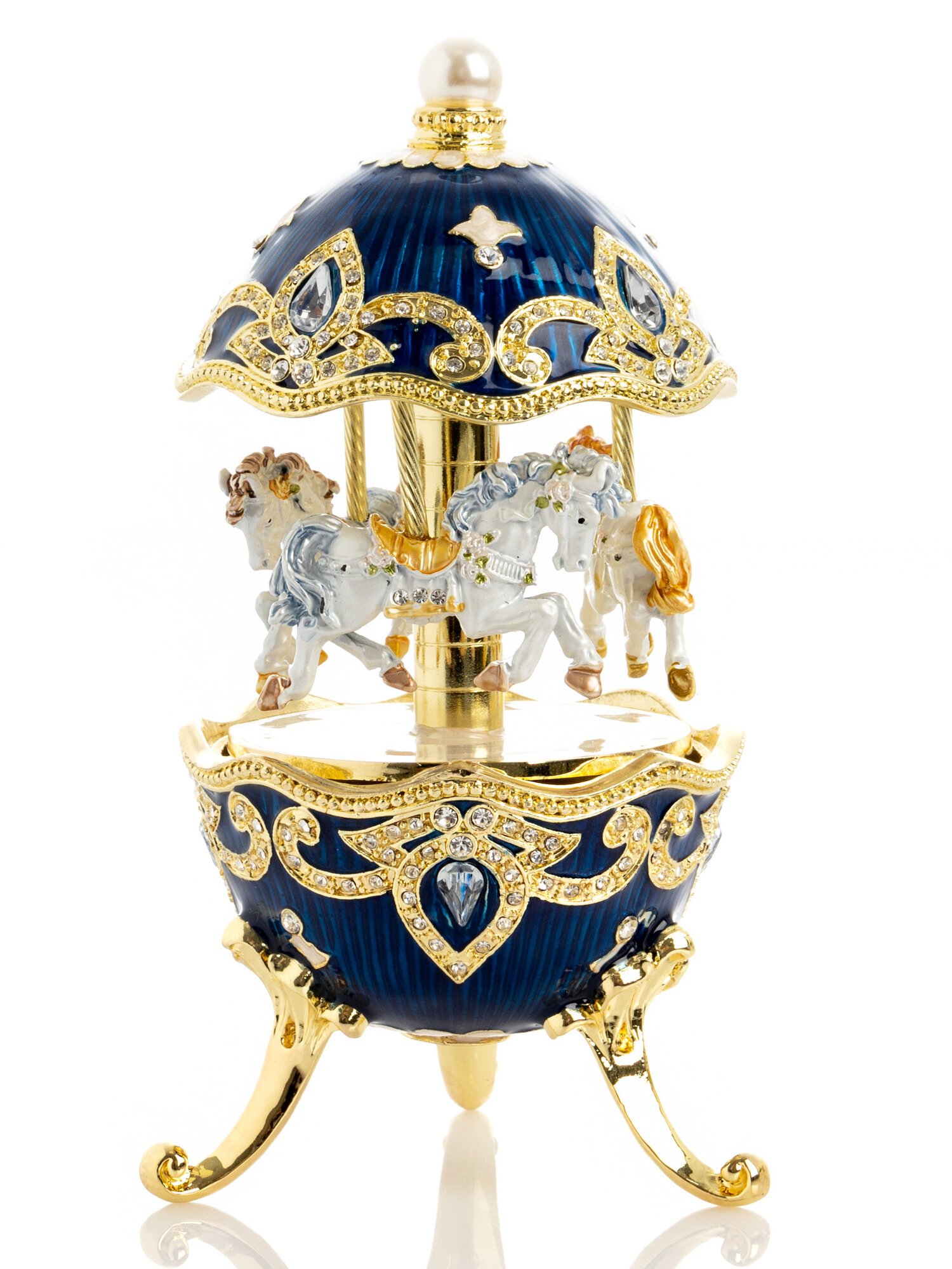 Заводная музыкальная детская карусель Фаберже (Faberge) с лошадками. Статуэтка для интерьера. Коллекционная фигурка.