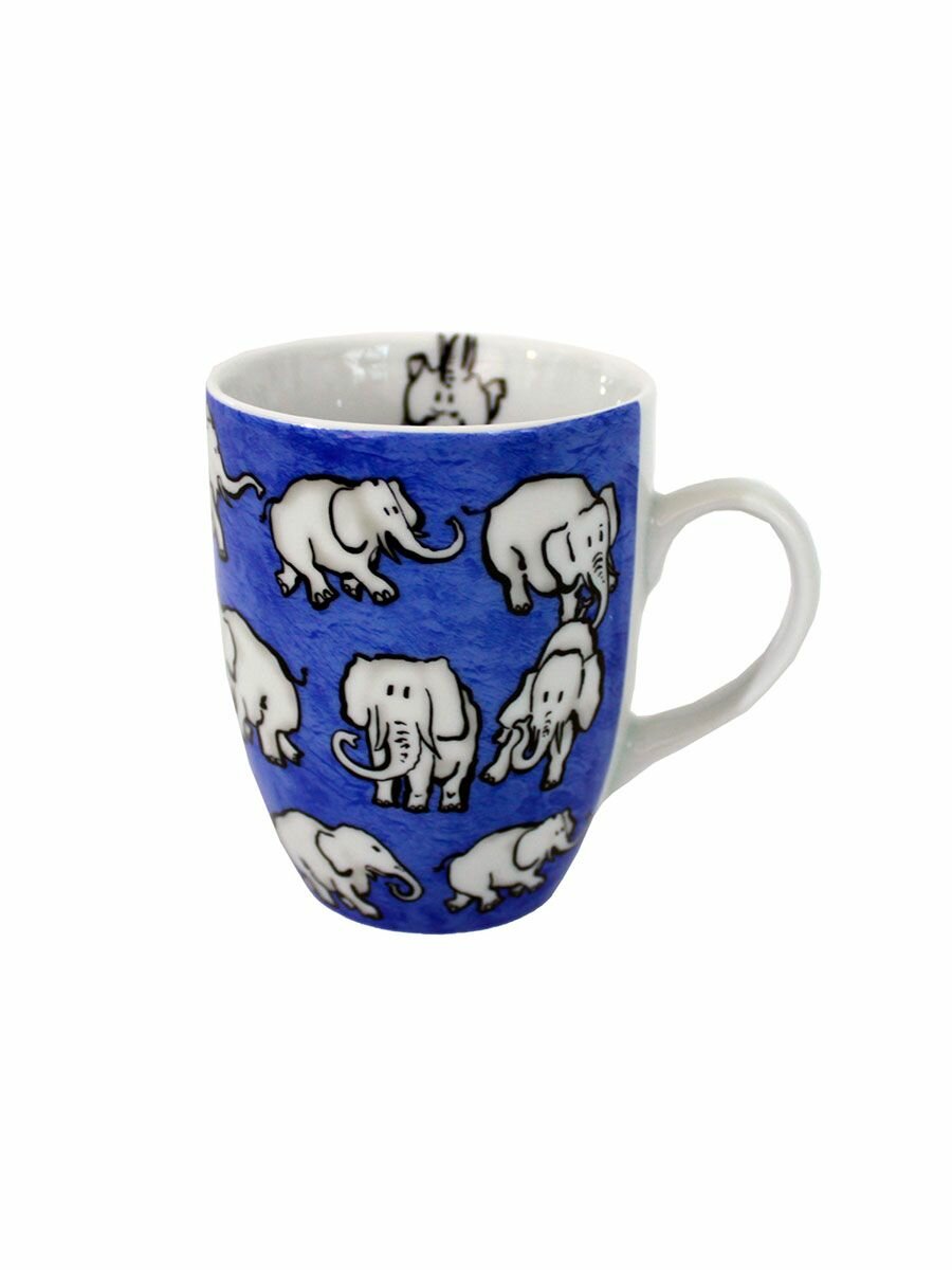Кружка "Ева" 370 мл, декор "Слоны", синий фон
