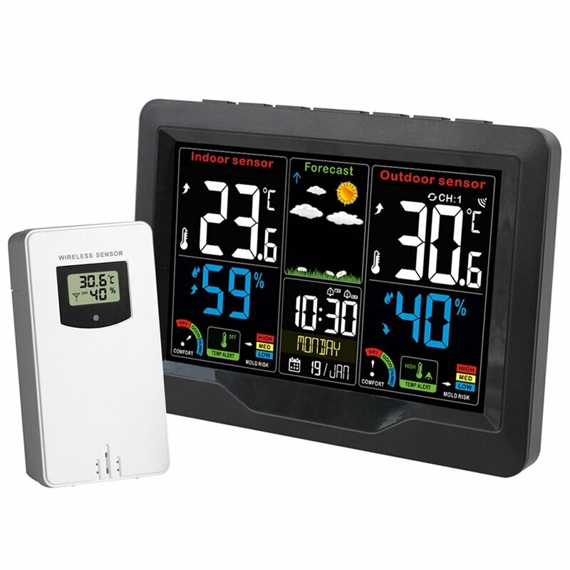 Метеостанция Цифровые часы Цветной дисплей Барометр Термометр Гигрометр Датчик температуры наружного воздуха
