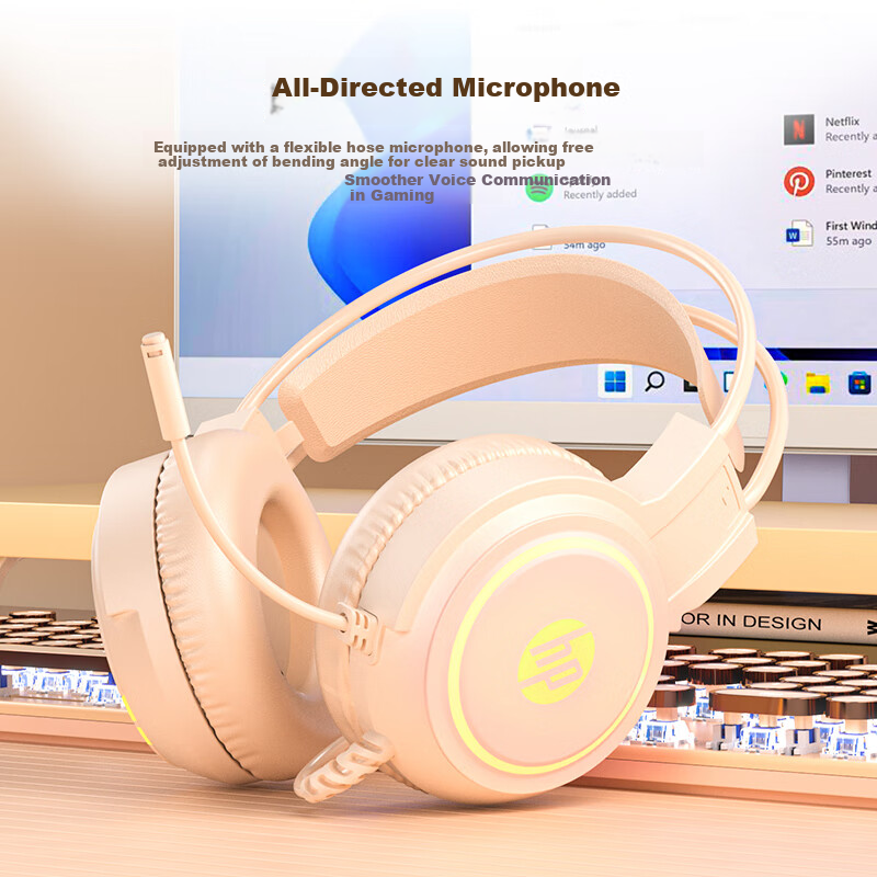 HP H100 Gaming Headset Headset with Microphone E-sports Internet Cafe Gaming Black Mythology Wukong Chicken Listening Positioning 3.5mm+USB Milk Tea Color