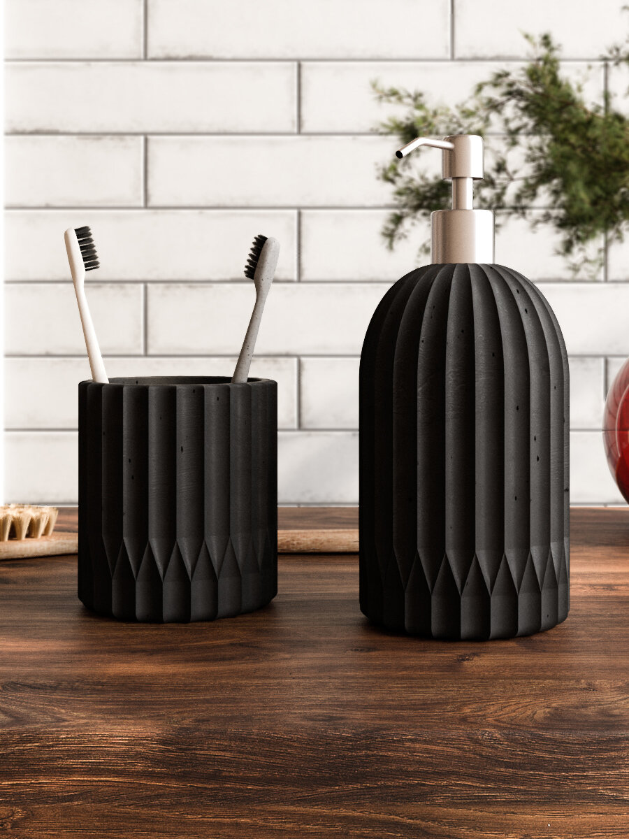 Набор аксессуаров для ванной комнаты "San Marino", черный матовый, 2 предмета: дозатор 500 мл, стакан под зубные щетки.
