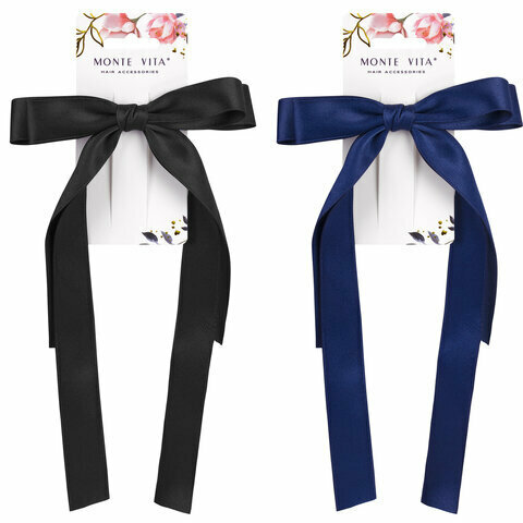 Заколка для волос аллигатор 15x26 см, с бантиком, с длинными хвостиками, ассорти, MONTE VITA, 457111