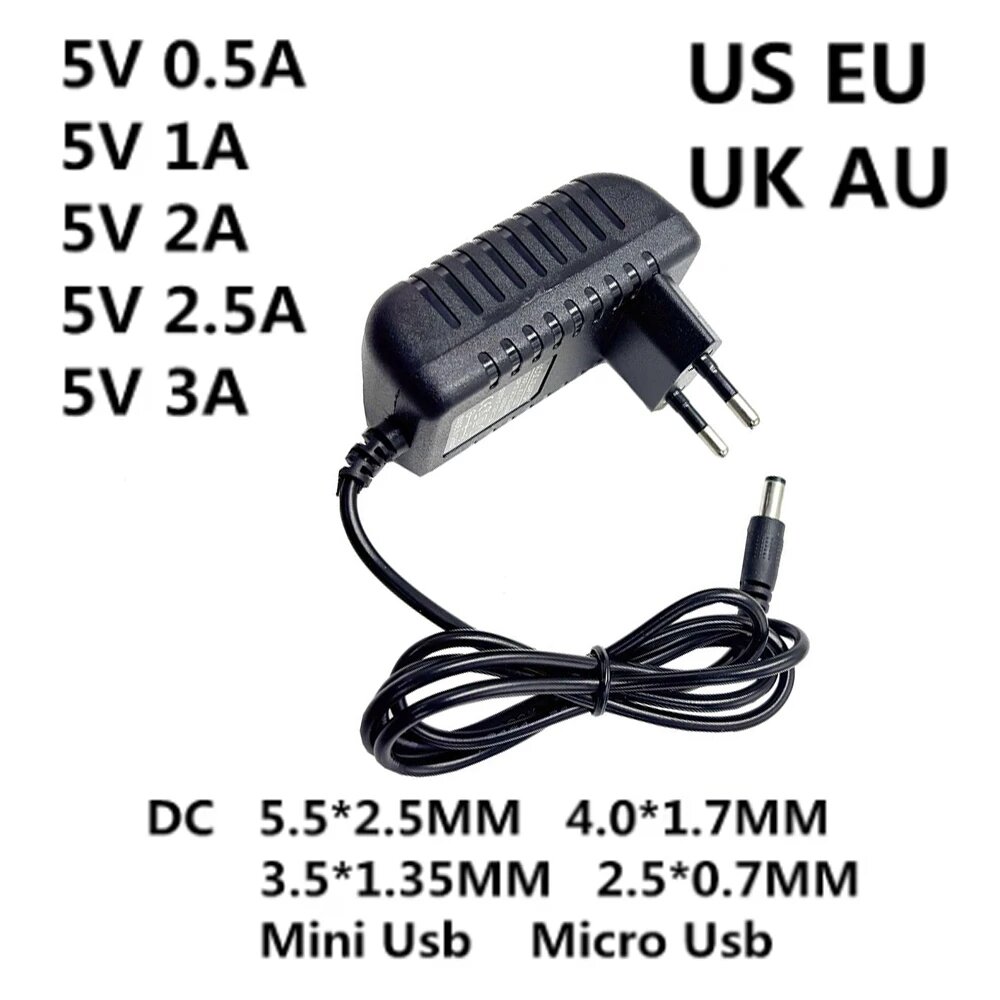 Адаптер питания DAMTSM 5В 1А EU, 1А, DC Plug 5.5-2.5MM