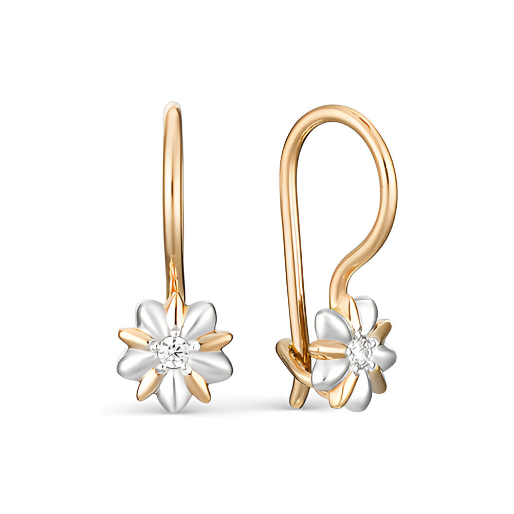 Серьги, красное золото, 585 проба, родирование, фианит