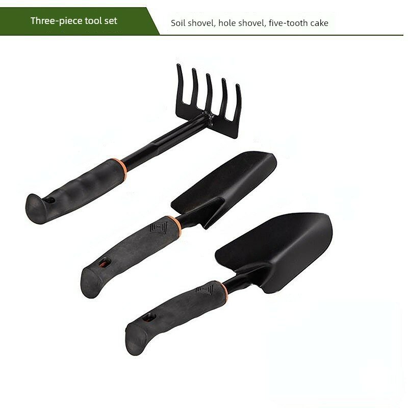 Набор садовых инструментов для посадки: 3 предмета (узкая лопата + широкая лопата + пятизубая борона)