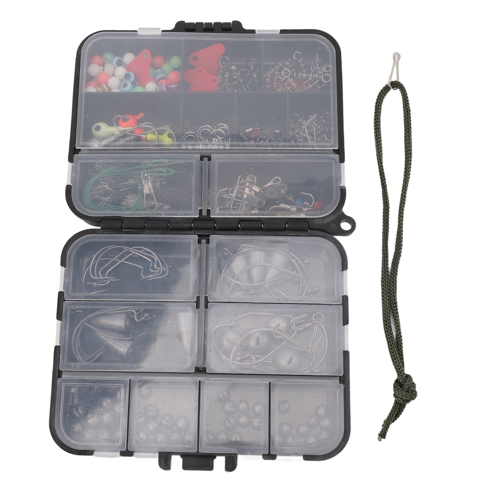 Набор рыболовных крючков и аксессуаров из ABS-пластика, легко собираемые вертлюги, грузила-дробинки для морской рыбалки с берега.