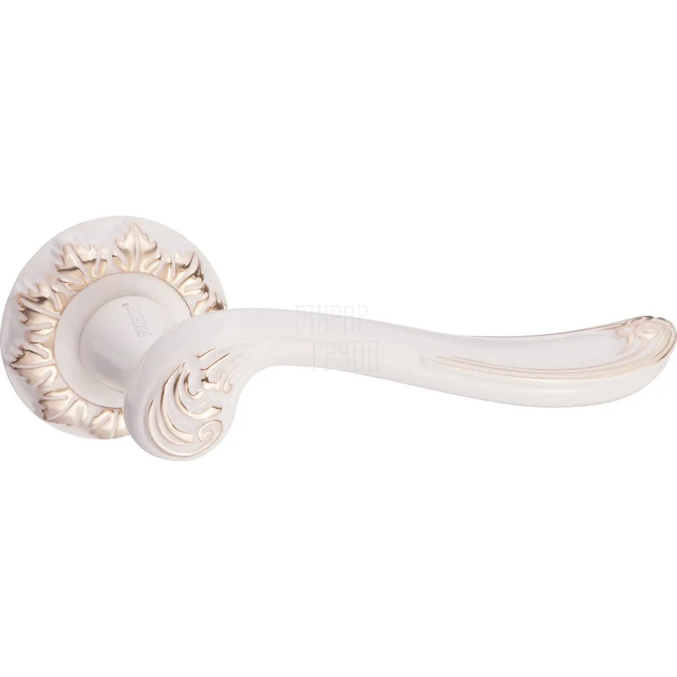 Дверные ручки Renz (Ренц) "Глория" INDH 61-10 на круглой розетке белый + полированная латунь