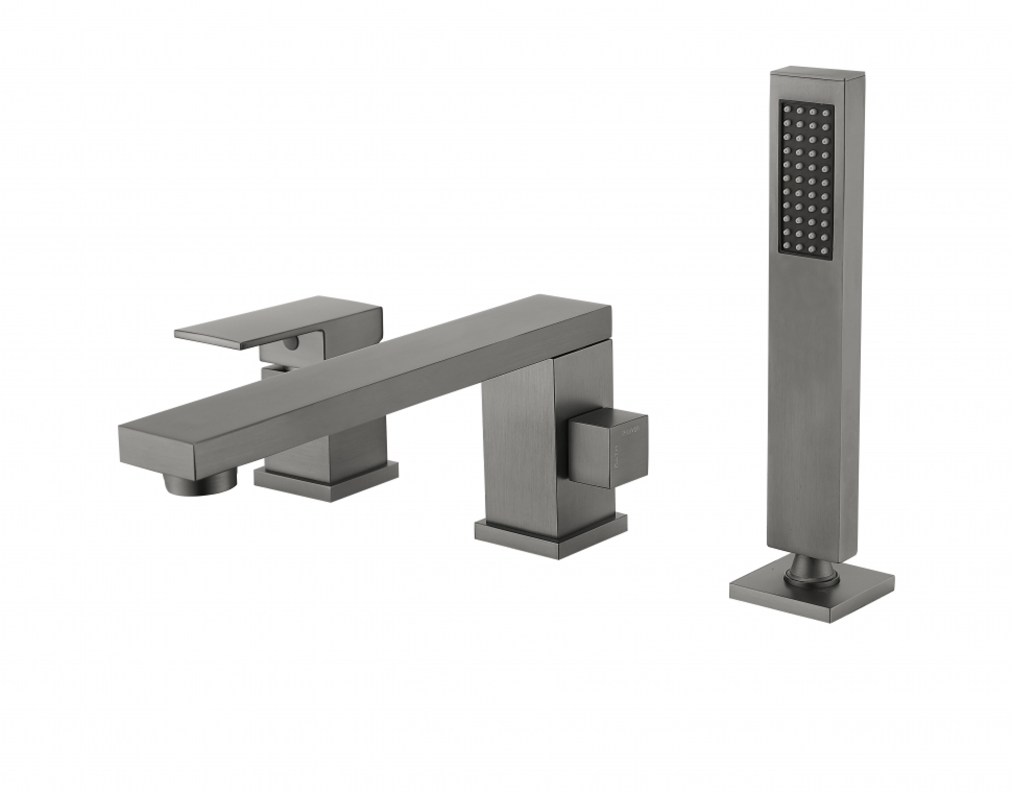 Смеситель на борт ванны Groсenberg GB6008 Графит, на 3 отверстия, лейка, шланг, латунь