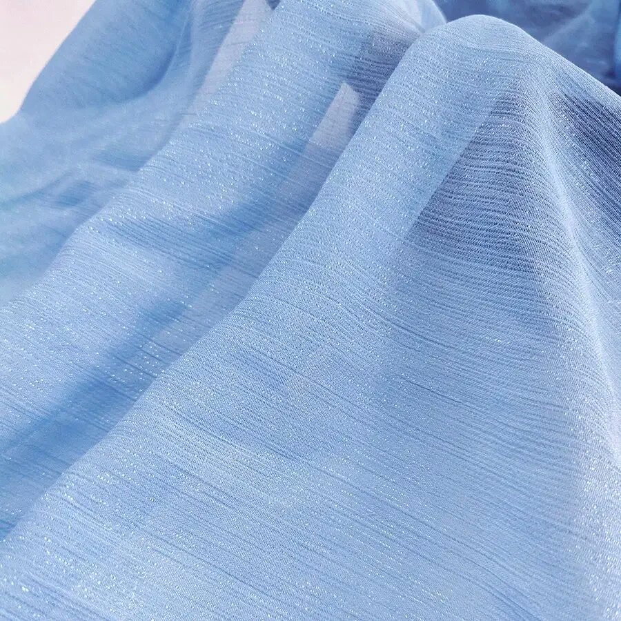 Серебристая плиссированная шифоновая ткань 1,5 м Голубой, lake blue