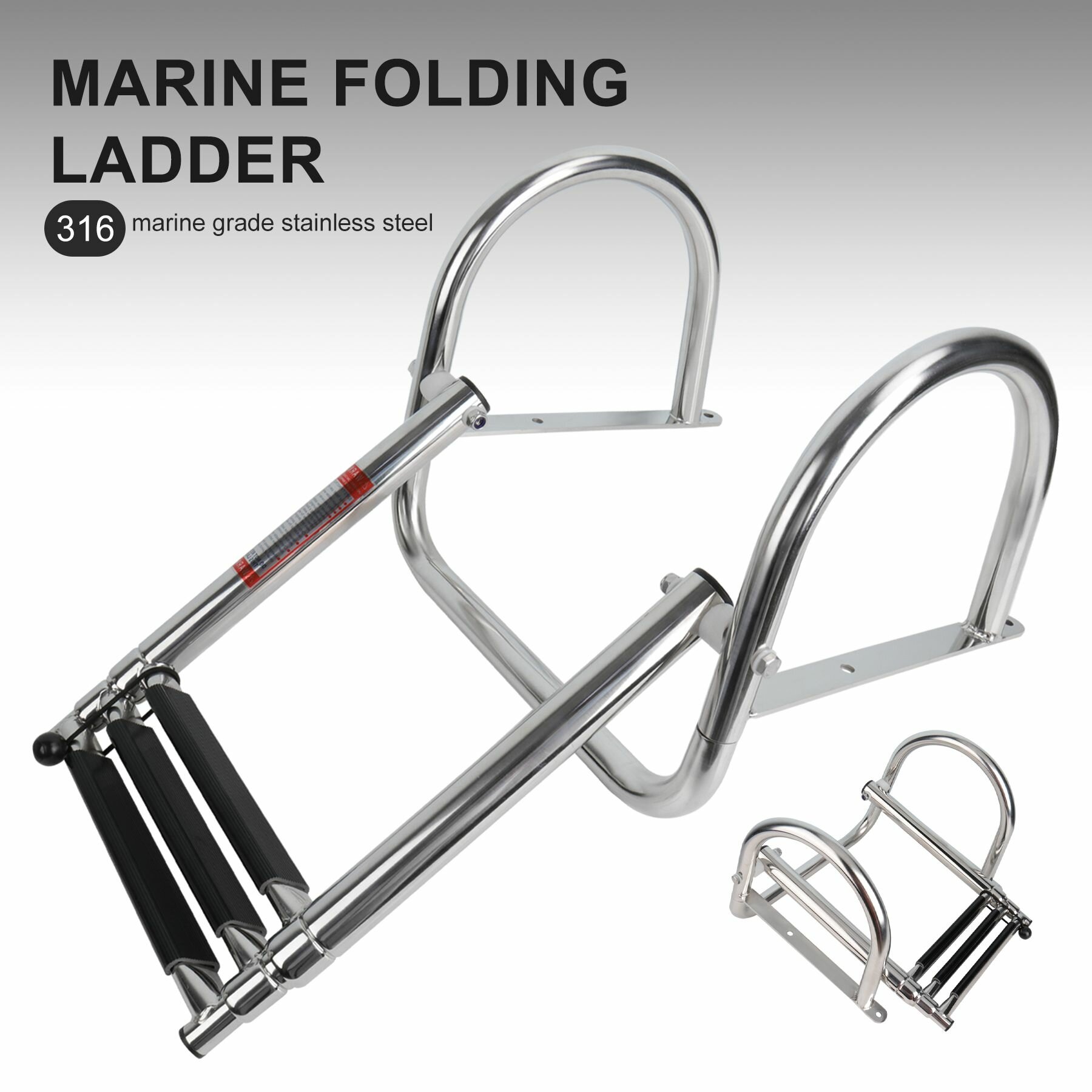 Трехступенчатая лестница для бассейна из нержавеющей стали с нескользящими ступенями, кормовая лестница