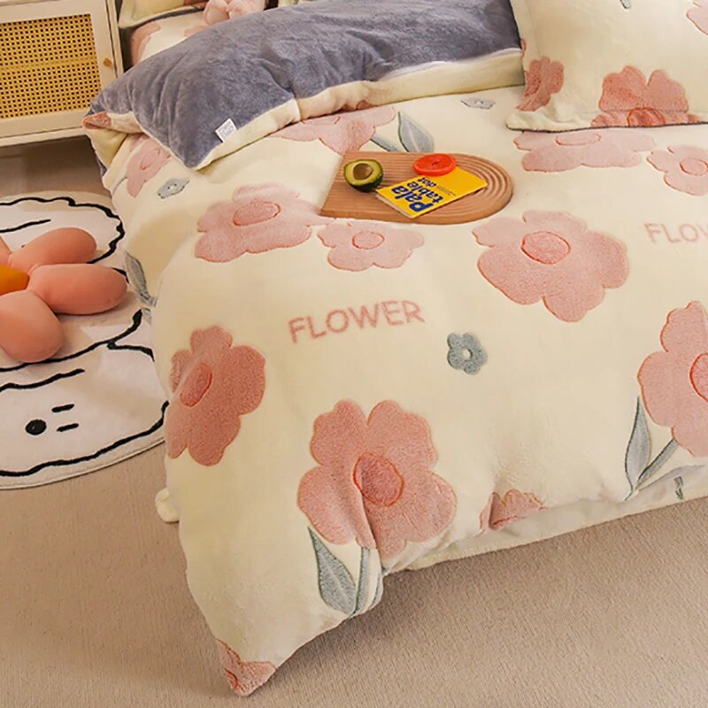 Зимний пододеяльник из плотного флиса, теплая фланель, коралловый, двусторонний, 1PCS 140x200cm, G