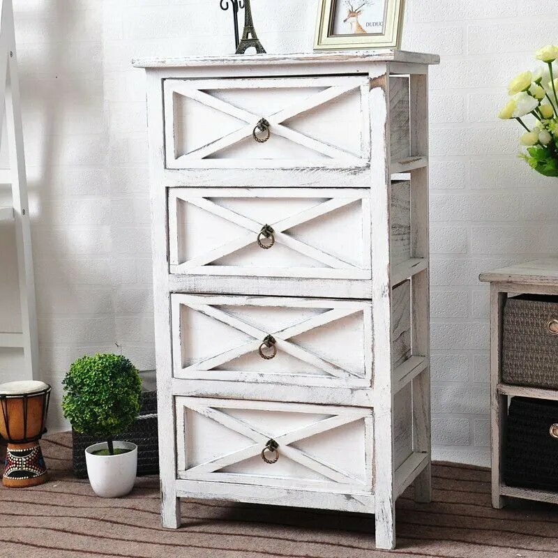 Комод, цвет белый, массив дерева, ретро стиль, глянец, 4 ящика