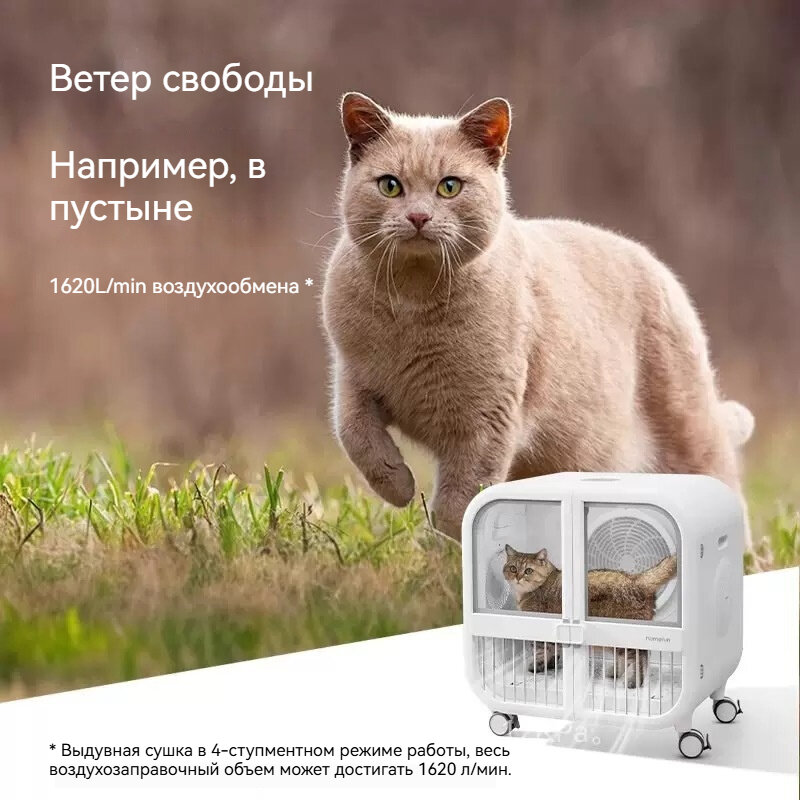 Homerun Сушилка для животных с умным контролем температуры:360° быстрой сушкой и ионами,135L большой объём,35 дБ,1800W