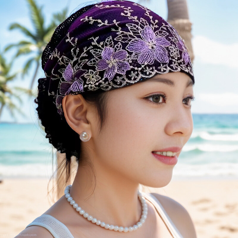 Шляпа "Баотоу", женская, фиолетовая, с вышивкой, кружевная, для дома
