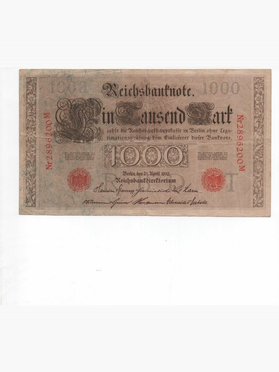 Купюра банкнота Германия 1000 марок тысяча марок 1910 год оригинал
