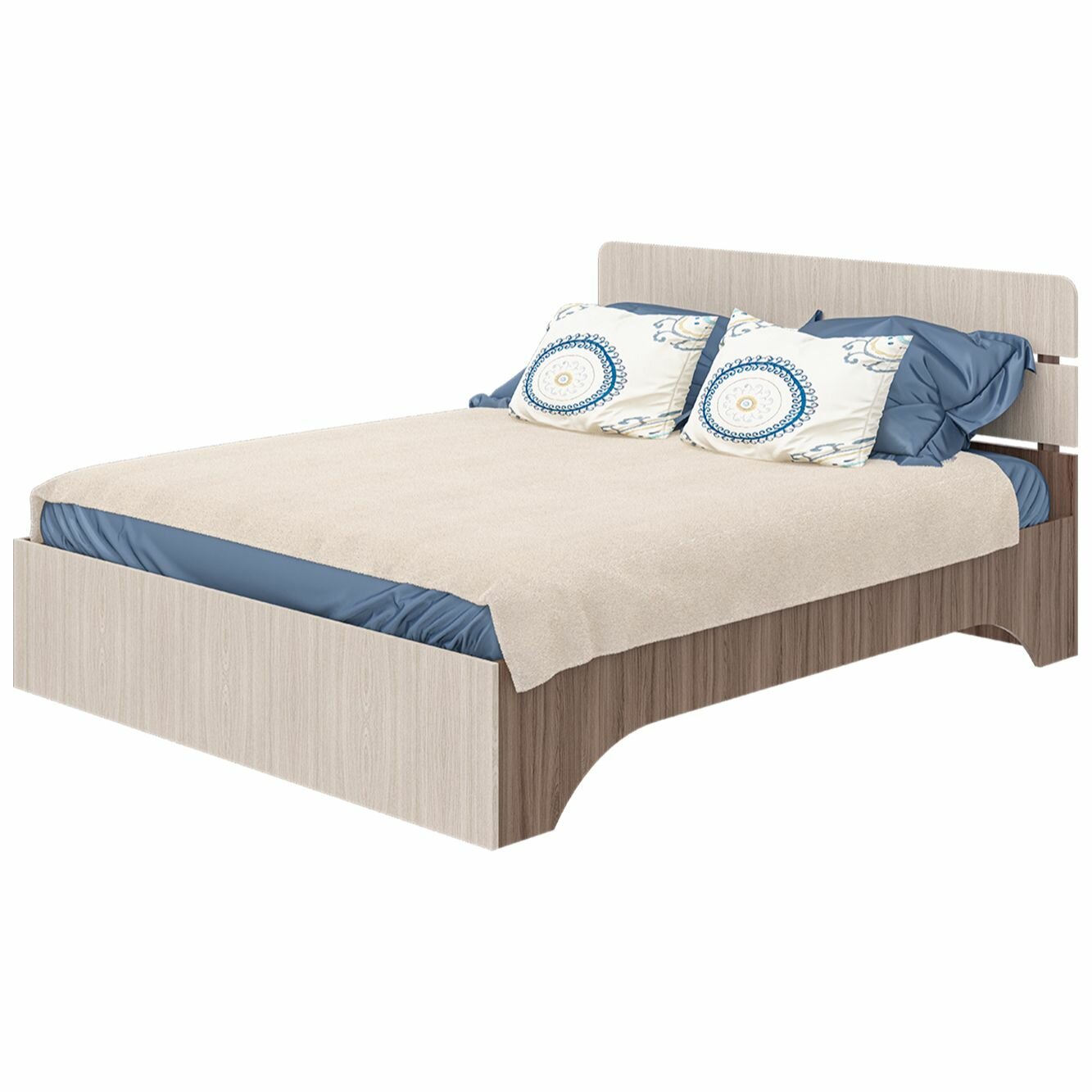 Кровать двуспальная Джулия 140x200 с ЛДСП основанием, Ясень темный/Ясень светлый