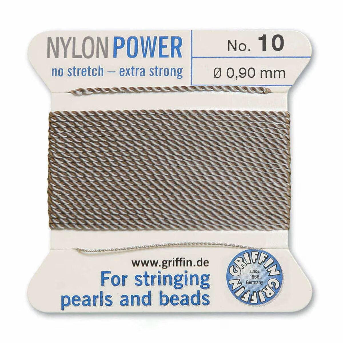 Нить нейлоновая, Griffin Nylon Power No.10 (0.9мм), серая, с иглой, моток, 2 метра
