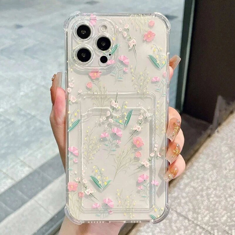 Стильный чехол-картхолдер с розовым цветочным принтом для iPhone 17, iPhone 16 For iPhone 17Pro Max
