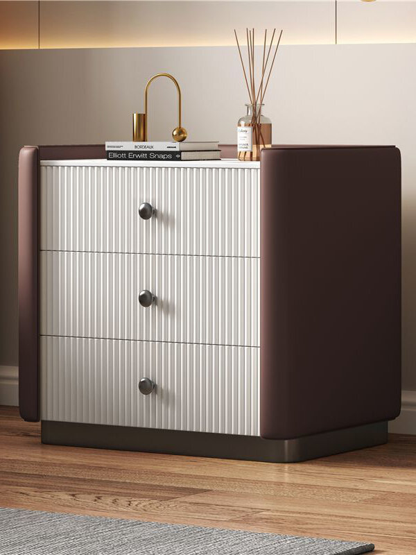 Легкая роскошная прикроватная тумбочка из каменной плиты в итальянском стиле, бытовая современная минималистичная прикроватная тумбочка из массива дерева с тремя выдвижными ящиками