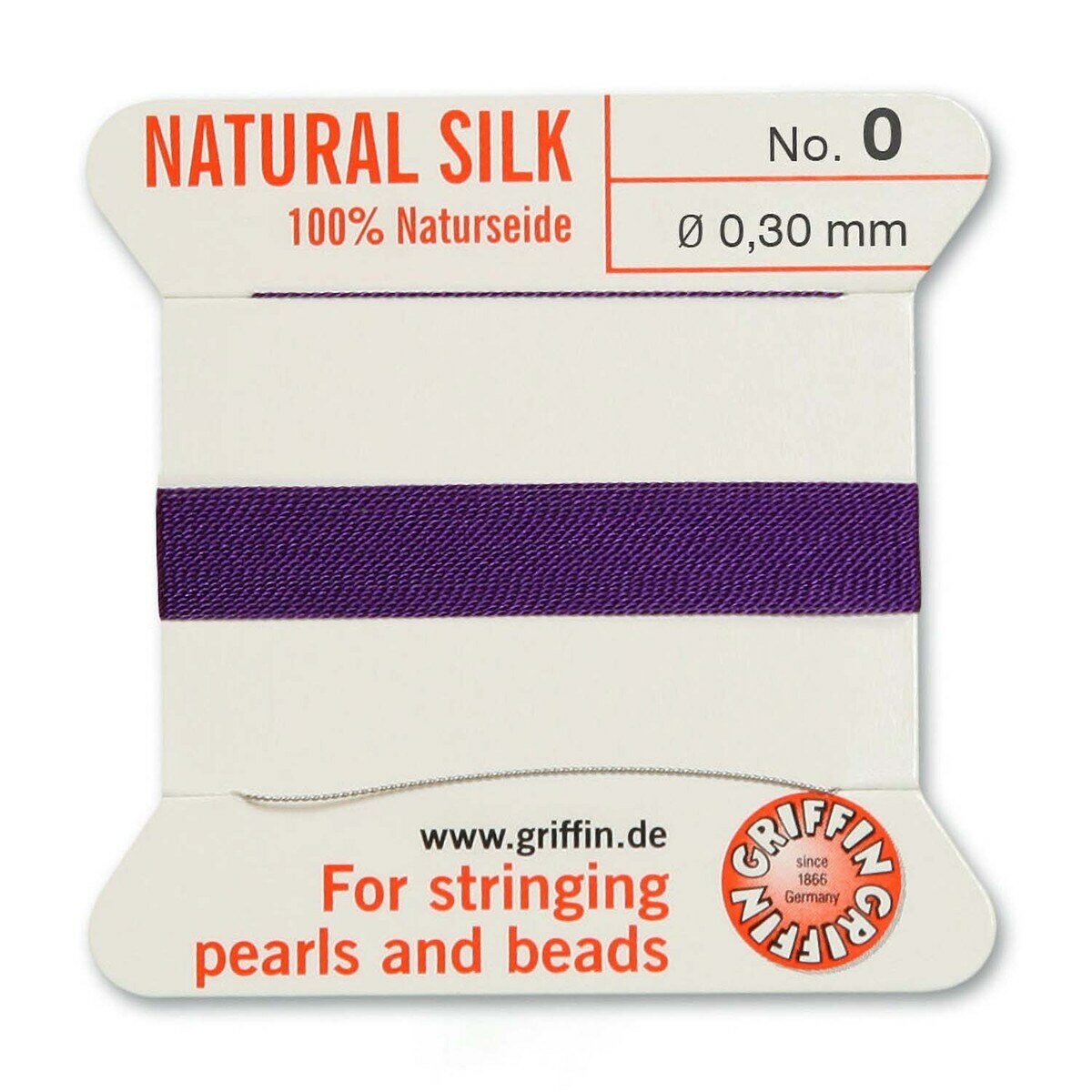 Нить шелковая, Griffin No.0 (0.3мм), фиолетовая, с иглой, моток, 2 метра