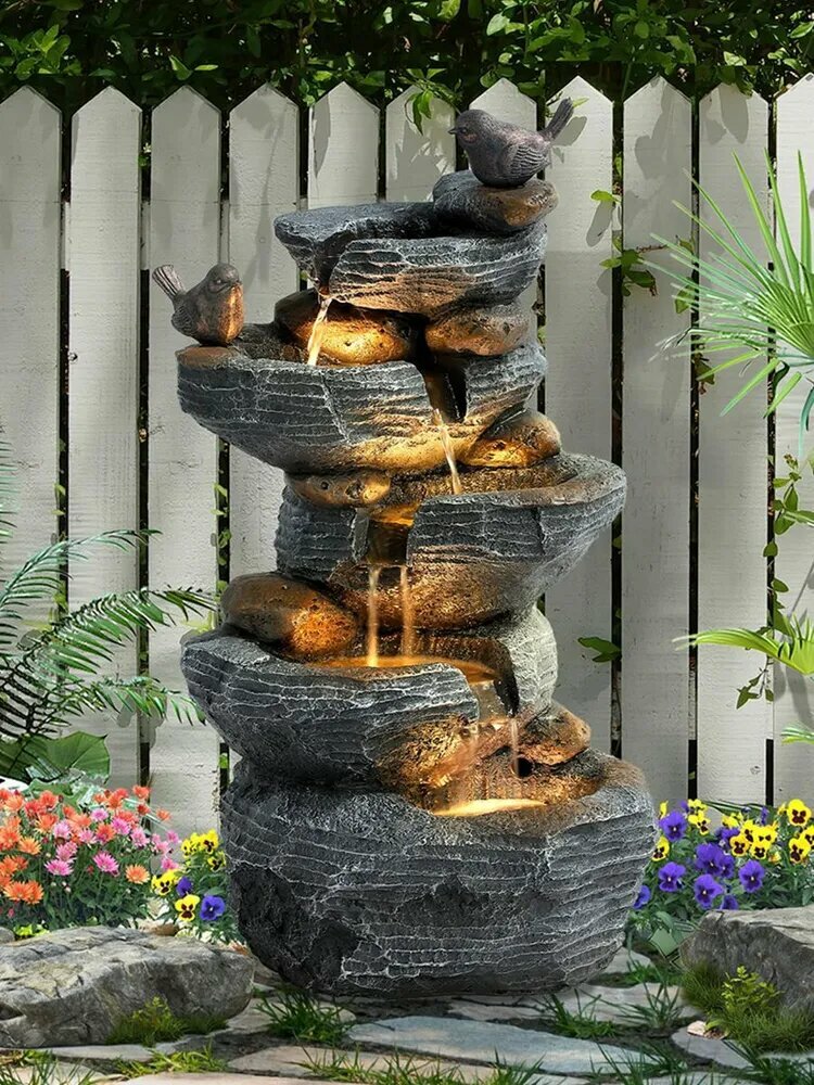 Фонтан "Гора", садовый, уличный, каскадный, из смолы, с подсветкой