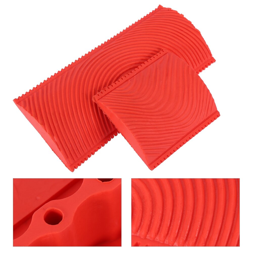 2Pcs / Set Кисти для рисования с эффектом деревянной текстуры из резины для ДИY-декорирования стен, Красный цвет, Материал резина, Размеры L: 15*6*3cm, S: 7.4*6.5*3cm