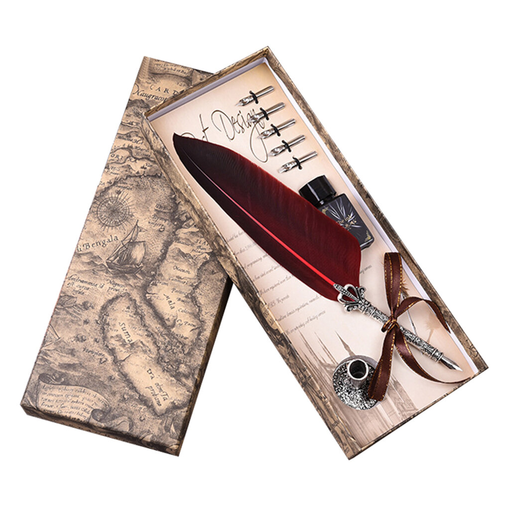 Винтажный Набор Перьевых Перьев Для Каллиграфии, Медная Ручка, Наконечник Пера Из Нержавеющей Стали, Чернильное Перо Для Письма