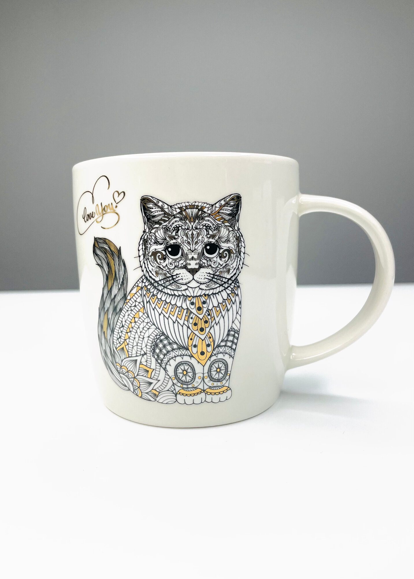 Кружка Котик: I love you 320 мл, федерация фарфоровая чашка рельефным принтом с золотом