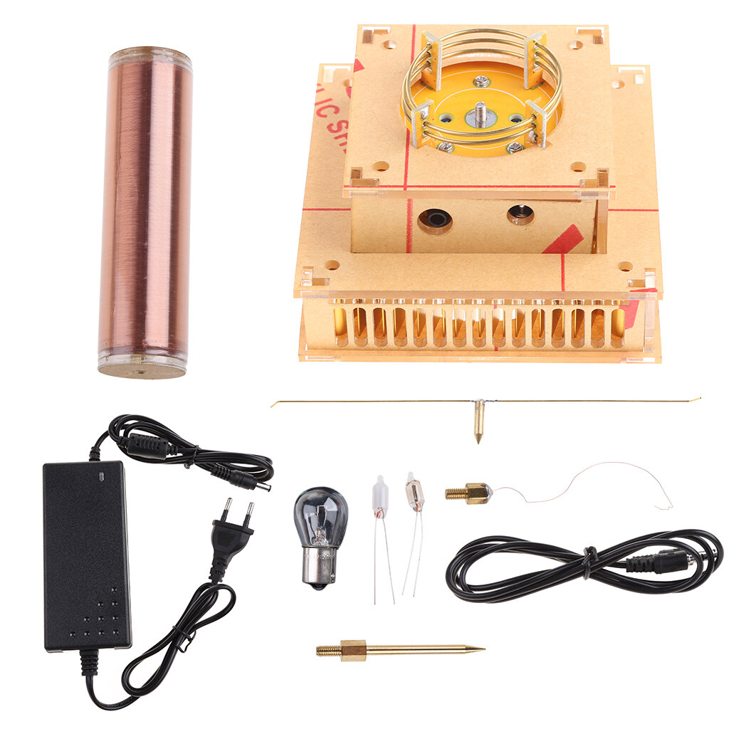 (1 комплект) Новая катушка Tesla golden coil готовое изделие на золотой основе с акриловой оболочкой-Европейский стандарт