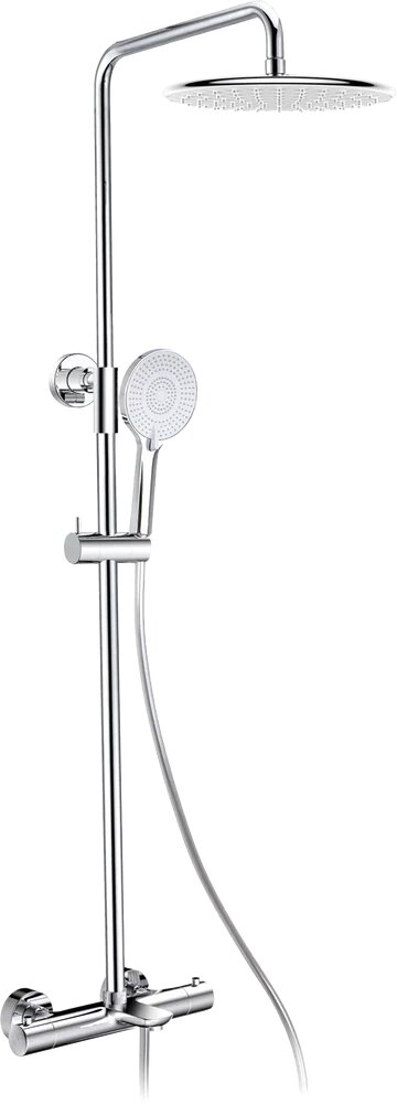Душевая стойка Kaiser Cezar 05182 со смесителем, термостатическим, хром, глянцевая, с тропическим душем, с изливом, с девиатором, с лейкой, душевая система, латунная