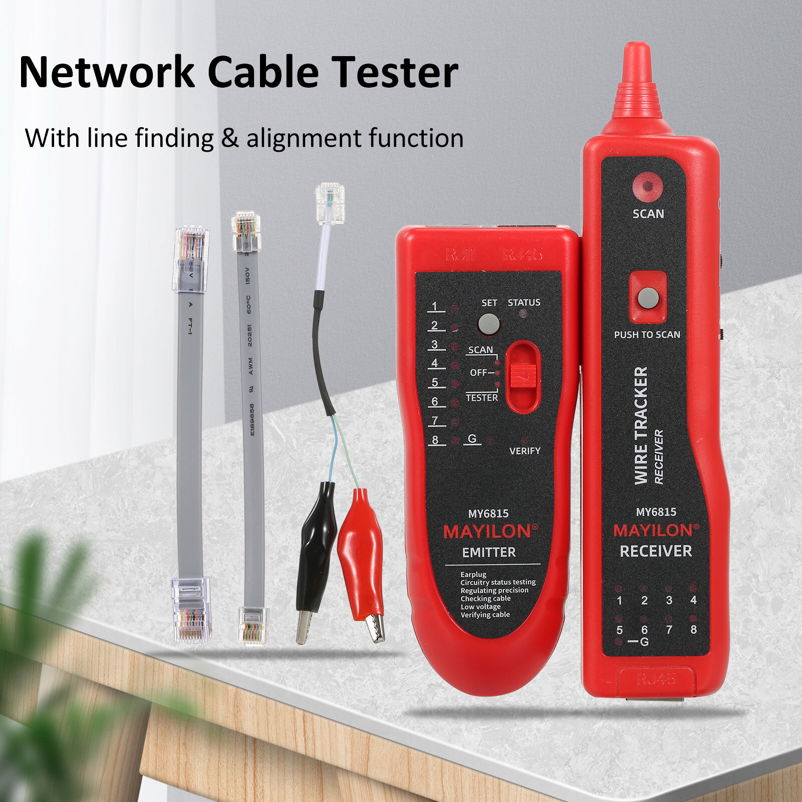 MAYILON Тестер сетевых кабелей Цифровой определитель сигнала Антипомеховый Бесшумный Определитель линий под нагрузкой с функцией поиска и выравнивания линий