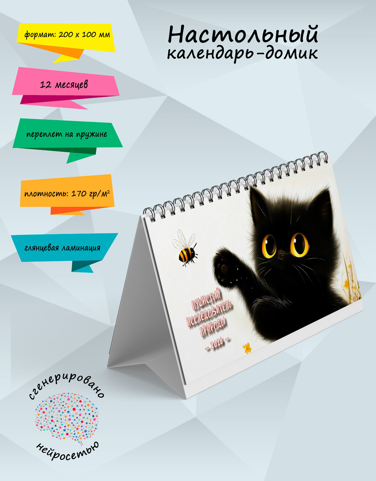 Настольный календарь-домик Пушистый исследователь природы на 2026 год