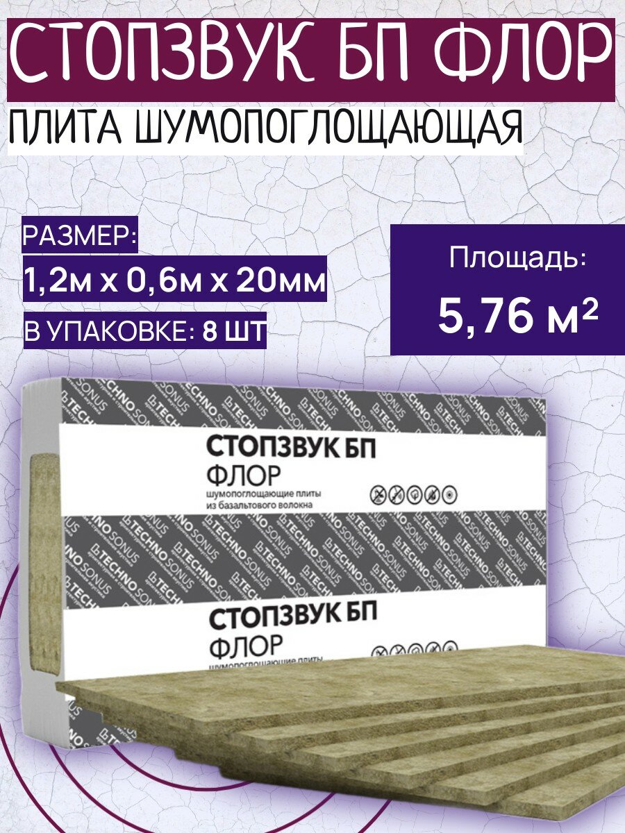 Плита шумопоглощающая СтопЗвук БП Флор для плавающего пола и стяжки