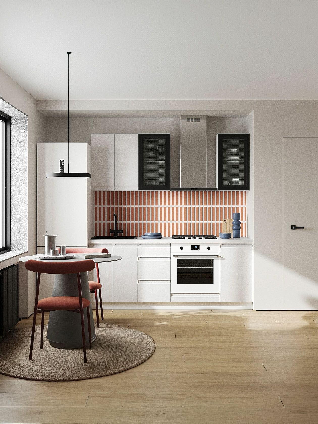 Кухонный гарнитур Велюр 200 см, мебель для дома и кухни, Белый / Бетон снежный / Черный, стекло