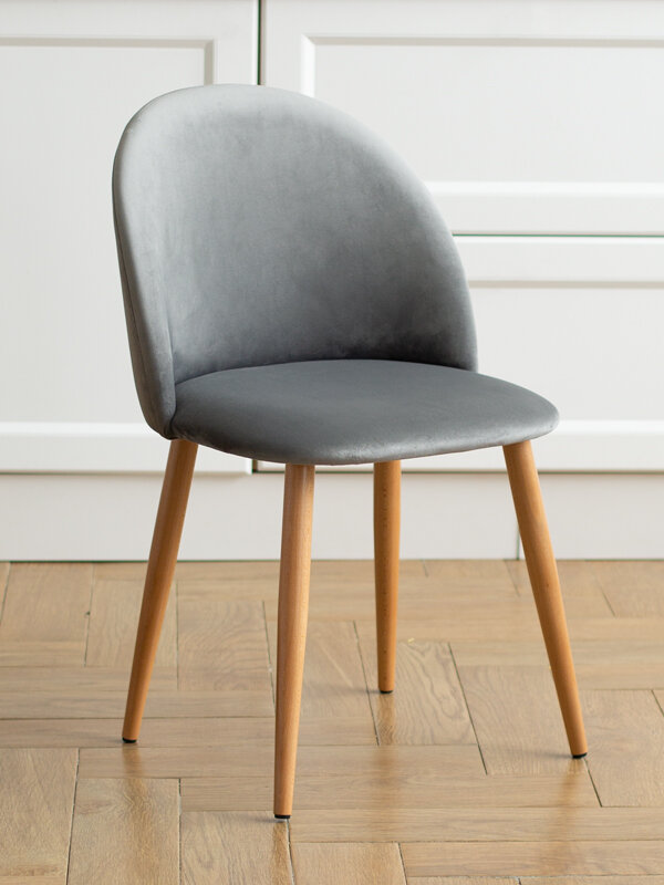 Стул Гринвич серый велюр кухонный мягкий со спинкой для дома, для кухни, для гостиной, для спальни, DOBROV