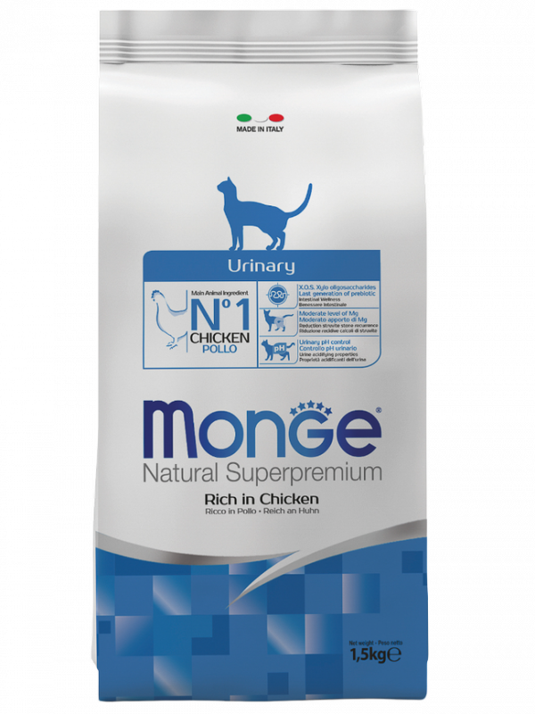 Сухой корм MONGE SUPERPREMIUM CAT URINARY для взрослых кошек для профилактики МКБ, 1,5 кг
