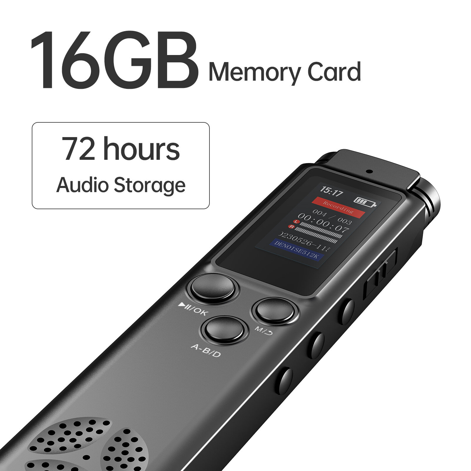 Цифровой диктофон на 16 ГБ с голосовым управлением, шумоподавлением и воспроизведением, MP3-плеером, 72 часа записи файлов, поддержка устройств, пароль для лекций, собраний, занятий, интервью