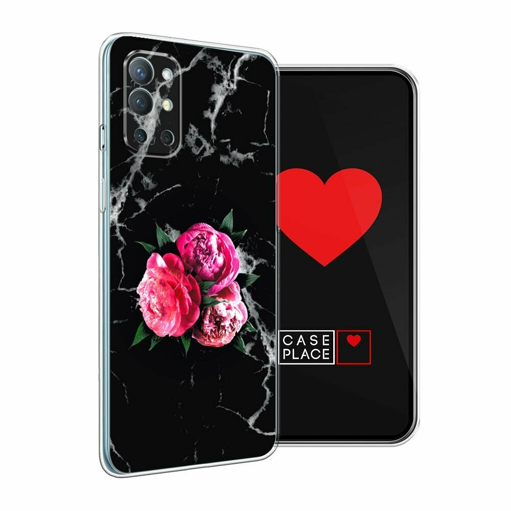 Чехол на OnePlus 9R / ВанПлас 9R с принтом "Букет на черном мраморе" — фото 1