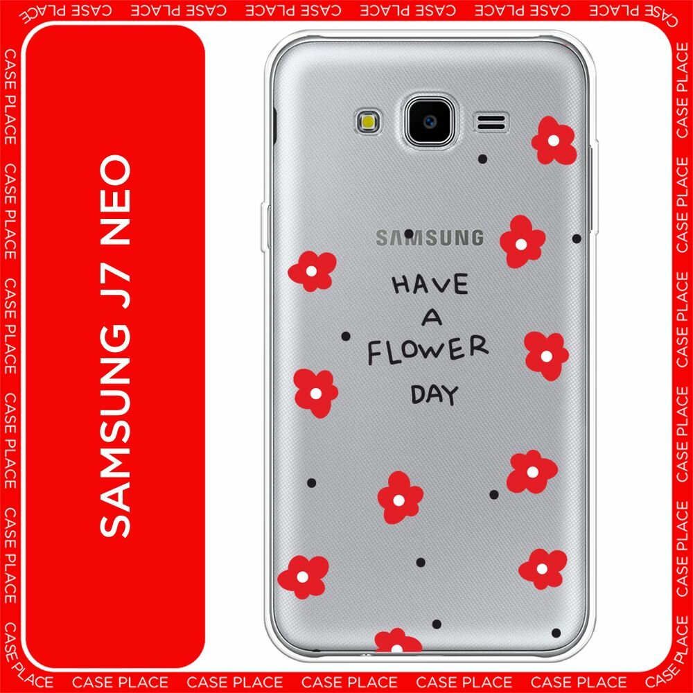 Чехол на Samsung Galaxy J7 Neo / Самсунг Галакси Джей 7 Нео с принтом "Have a flower day 2", прозрачный
