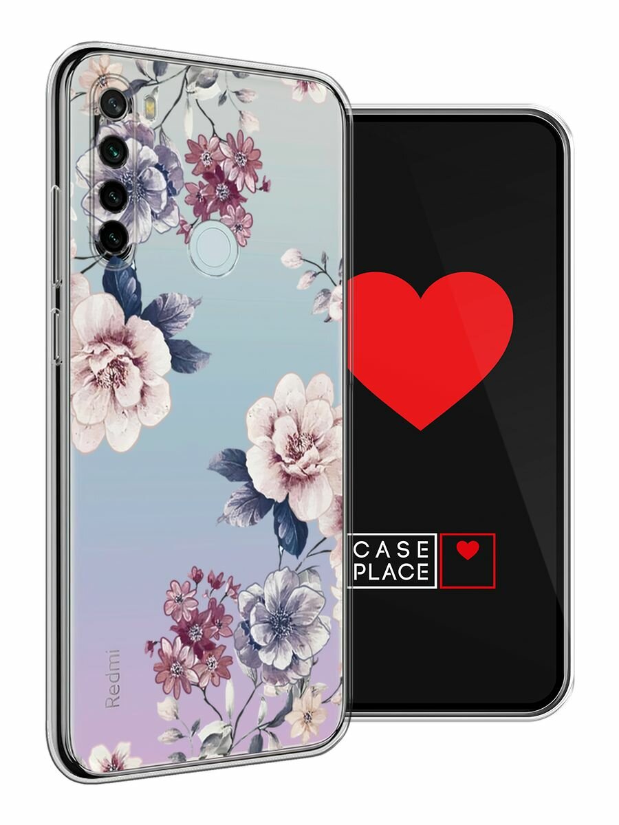 Чехол на Xiaomi Redmi Note 8T / Сяоми Редми Нот 8Т с принтом "Нежные винтажные цветы", прозрачный — фото 1