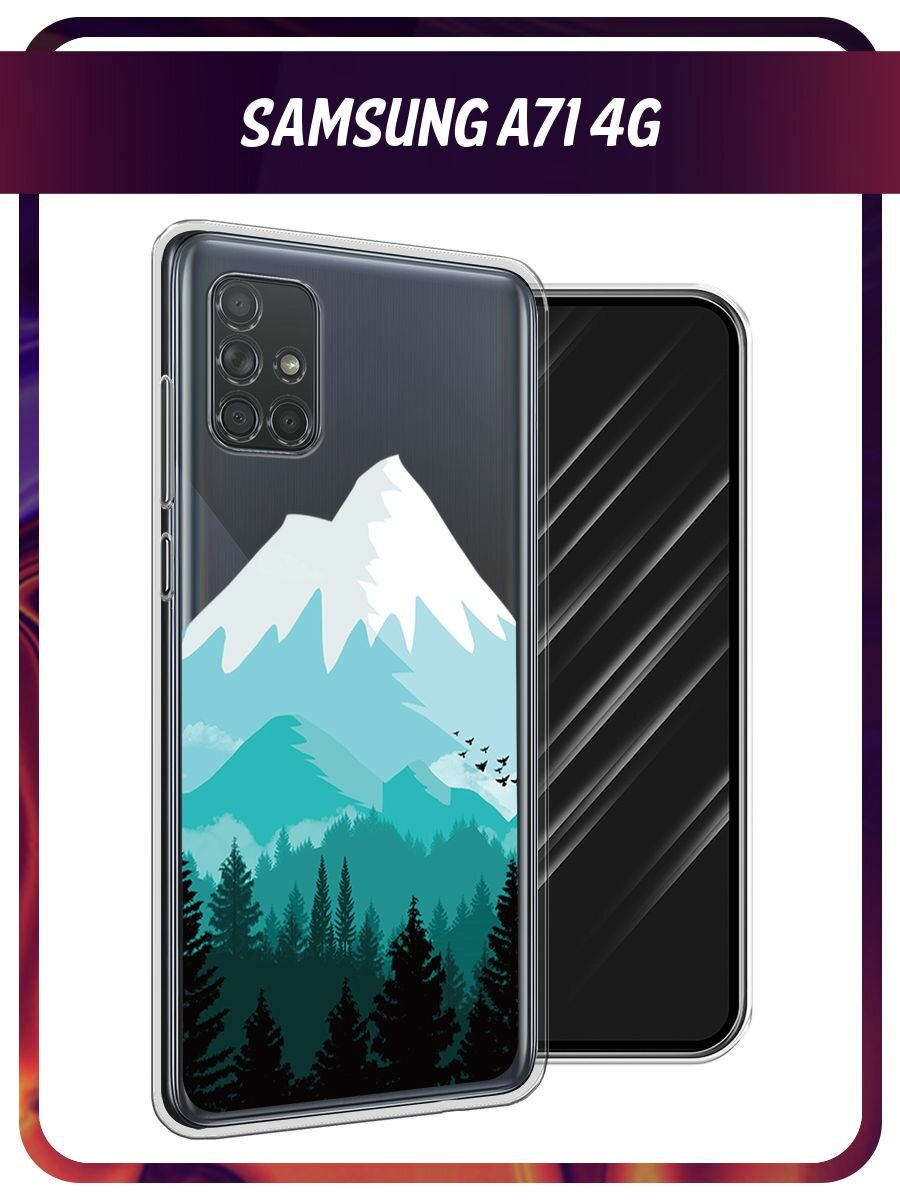 Чехол на Samsung Galaxy A71 / Самсунг Галакси А71 с принтом "Синяя снежная гора", прозрачный
