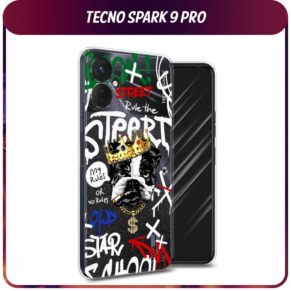 Чехол на Tecno Spark 9 Pro / Техно Спарк 9 Про с принтом Бульдог в короне, прозрачный