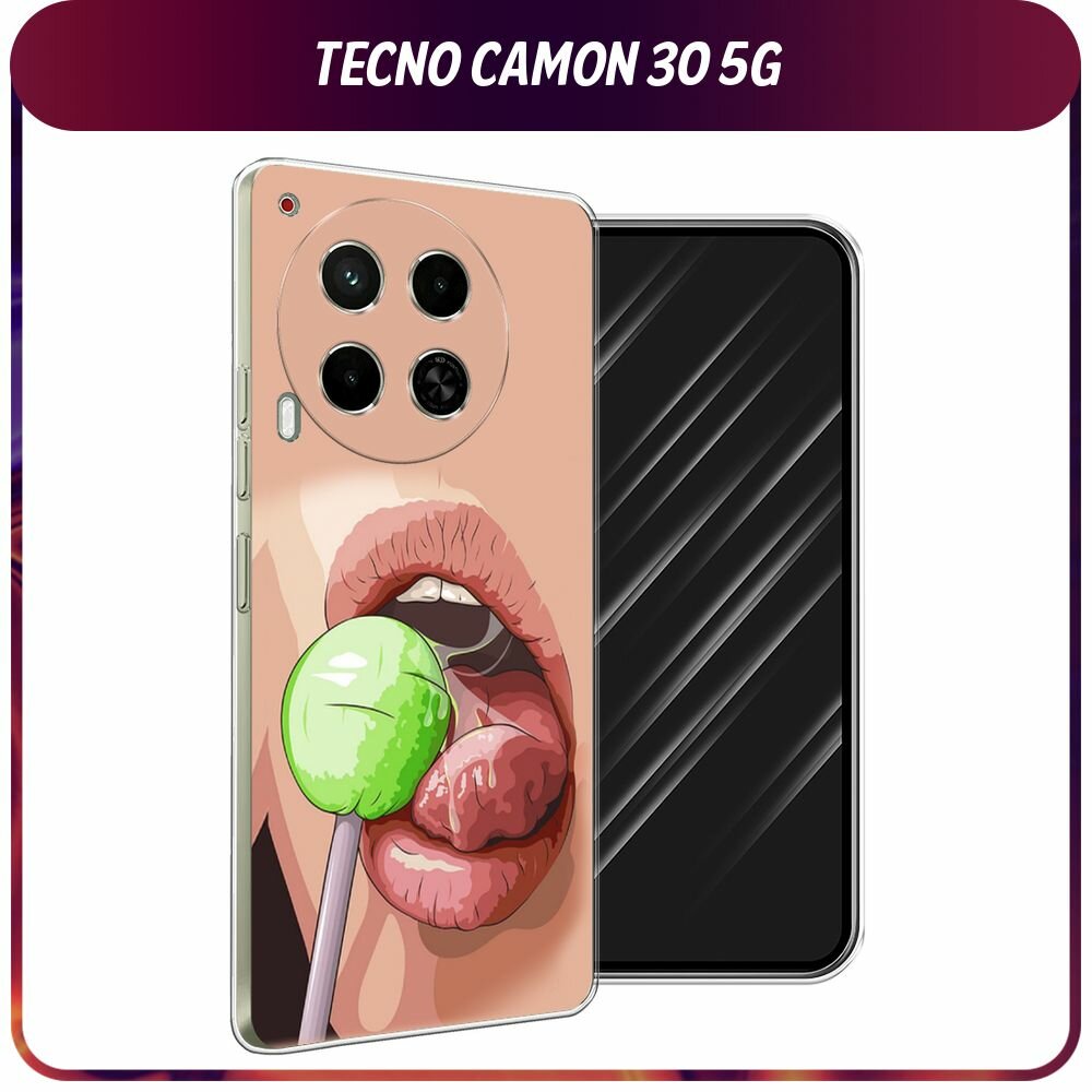 Чехол на Tecno Camon 30 5G / Текно Камон 30 5G с принтом губы и чупа-чупс