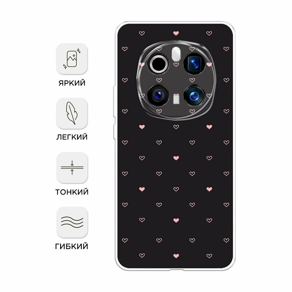 Чехол на Honor Magic 7 Pro / Хонор Мэджик 7 Про с принтом "Черный фон и сердечки" — фото 1