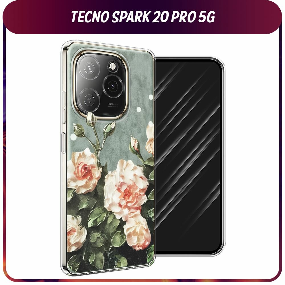 Чехол на Tecno Spark 20 Pro 5G / Техно Спарк 20 Про 5G с принтом "Цветочная картина 2", прозрачный